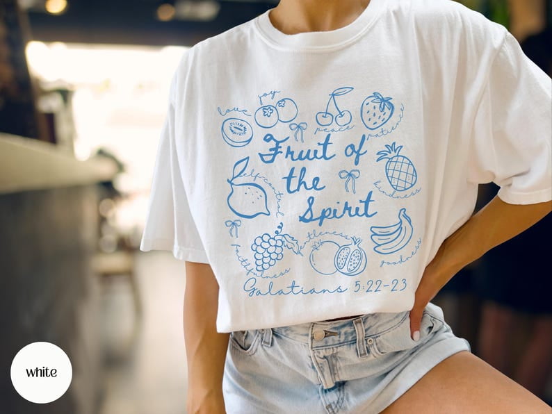 Comfort Colors Fruit of the Spirit Christian Tshirt, Doodle Bible Verse Shirt, Preppy Oversized ...