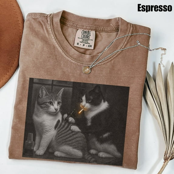 Comfort Colors Funny Cat Tattoo Graphic T-Shirt, Retro Cat Meme Unisex ...