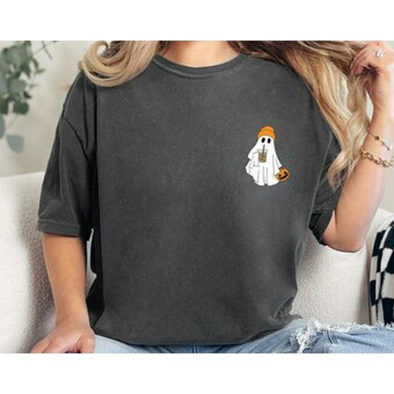 Comfort Colors Ghost Coffee Tshirt, Сute Little Ghost Iced Coffee t ...