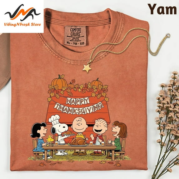 Comfort Colors Happy Thanksgiving T-Shirt, Cute Snoopy and Charlie ...