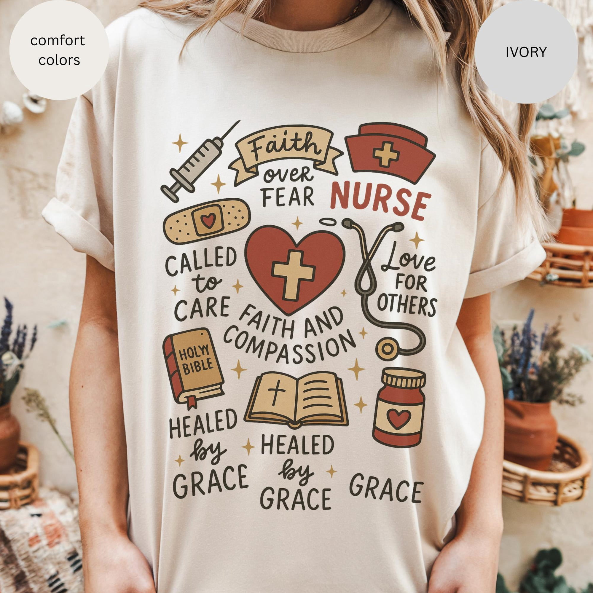 Comfort Colors Ivory T-Shirt with Graphic Design - "Faith over Fear ...
