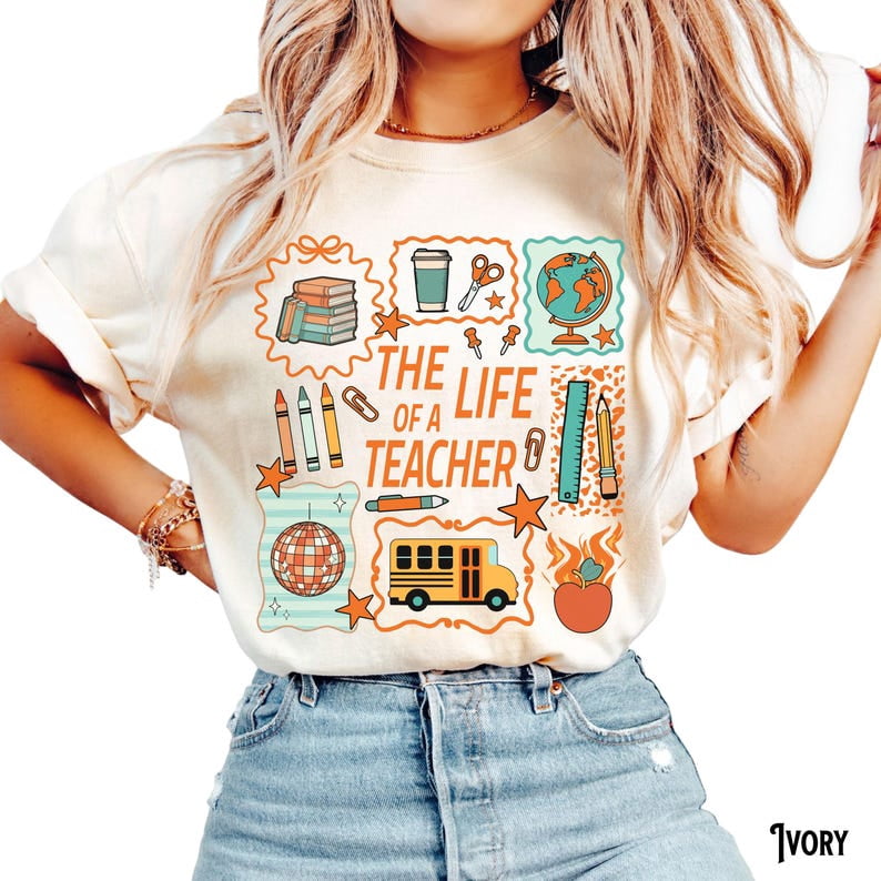 Comfort Colors Ivory T-Shirt with "The Life of a Teacher" Graphic and ...