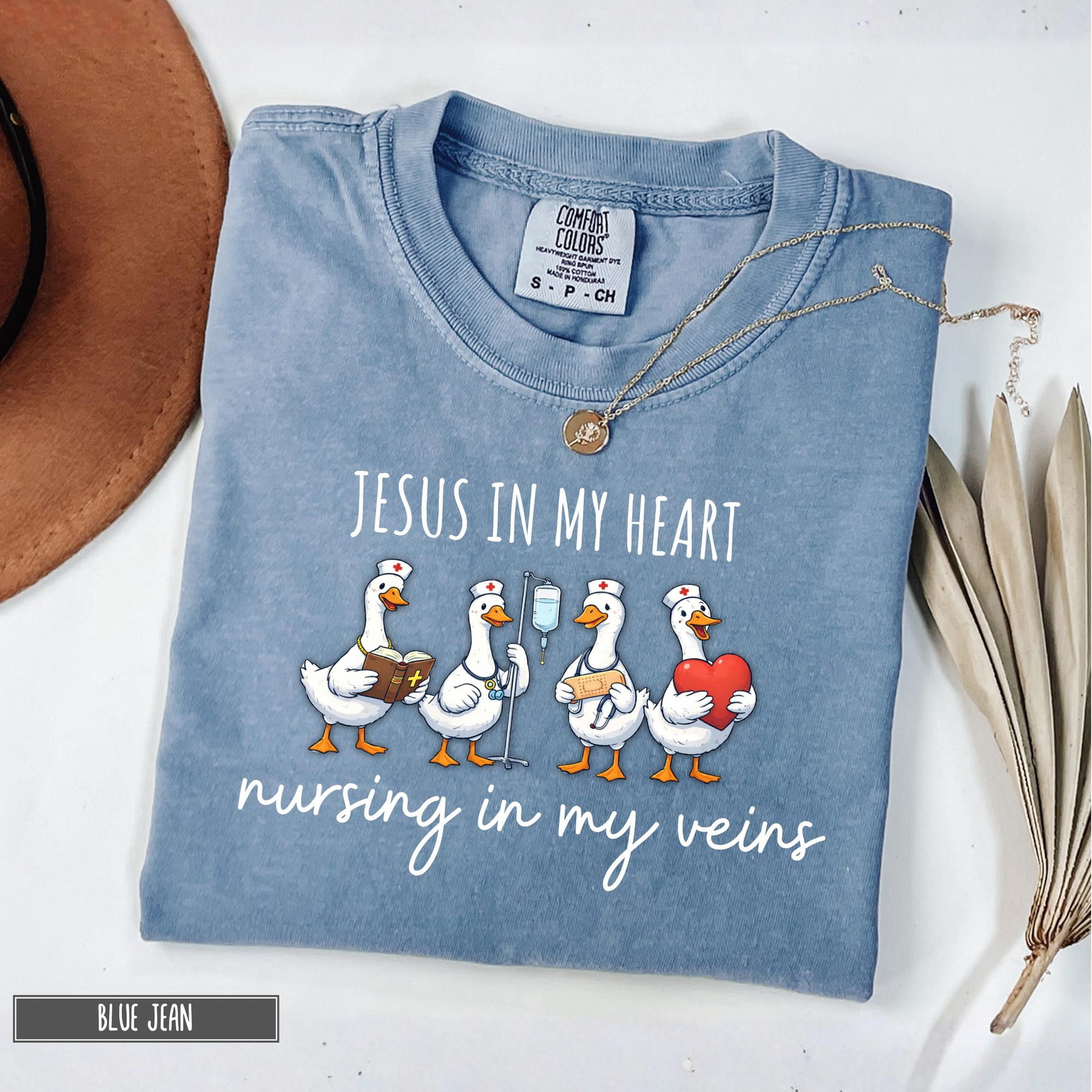 Comfort Colors Light Blue T-Shirt - "JESUS IN MY HEART" with Cartoon ...