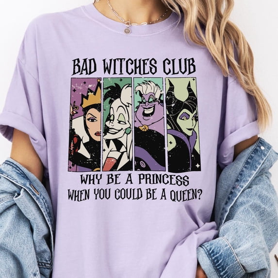 Comfort Colors Light Purple "BAD WITCHES CLUB" T-Shirt with Cartoon ...