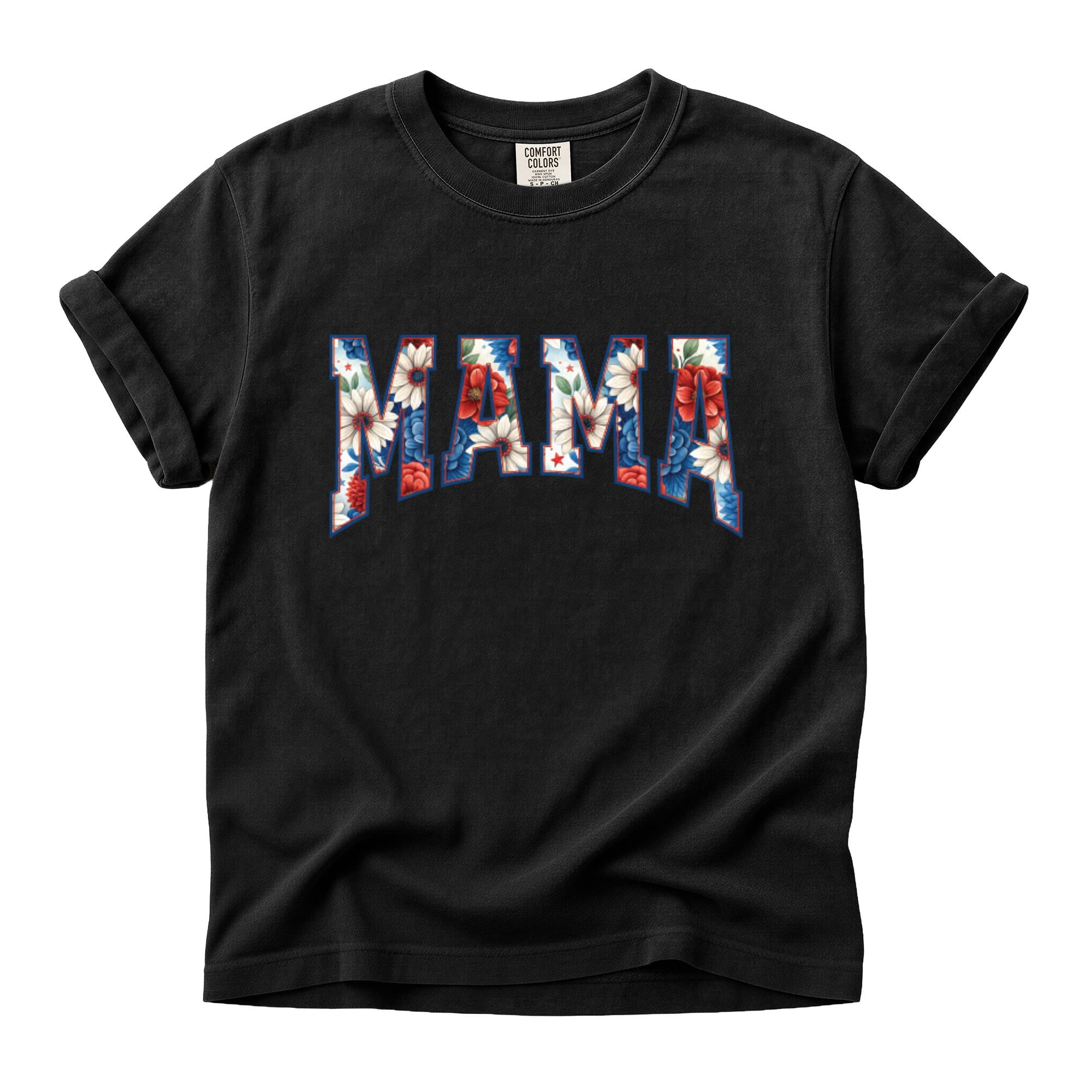 Comfort Colors Mama Shirt Floral Patriotic Tee Women Mom Life Graphic T ...