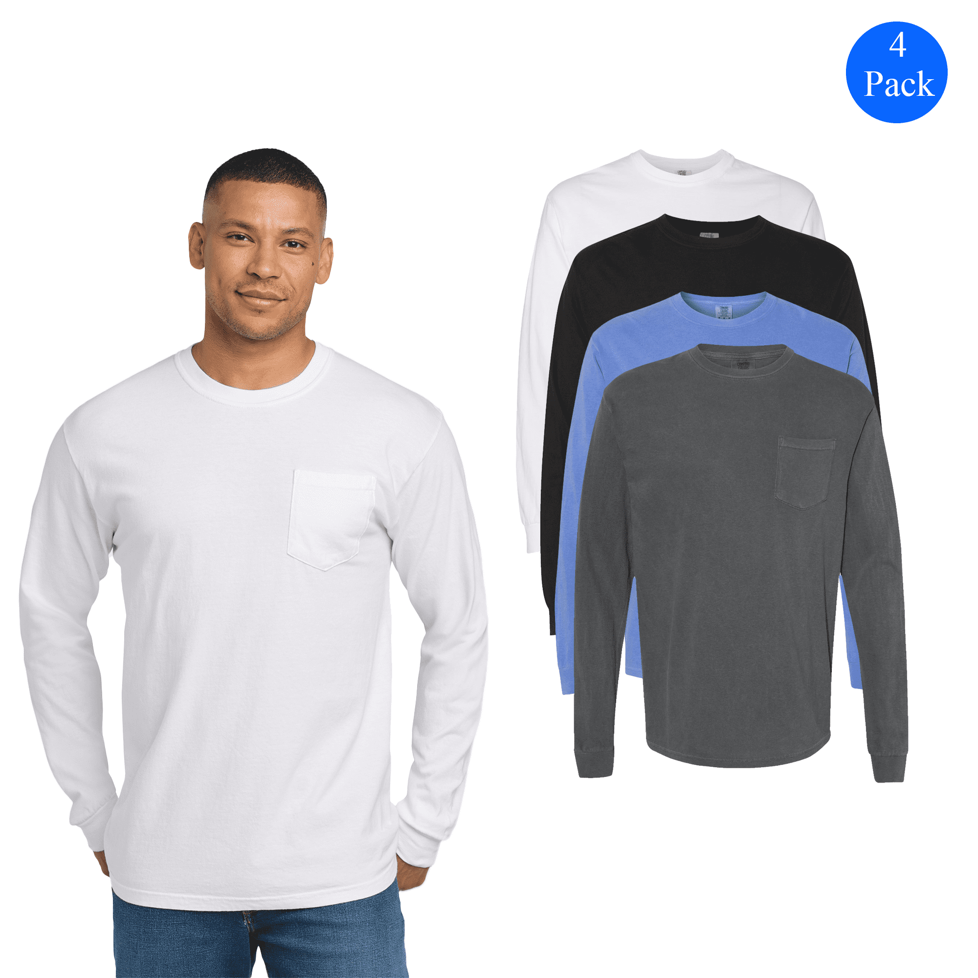Comfort Colors Men's Long Sleeve T-Shirt, Garment-Dyed Heavyweight Crew ...