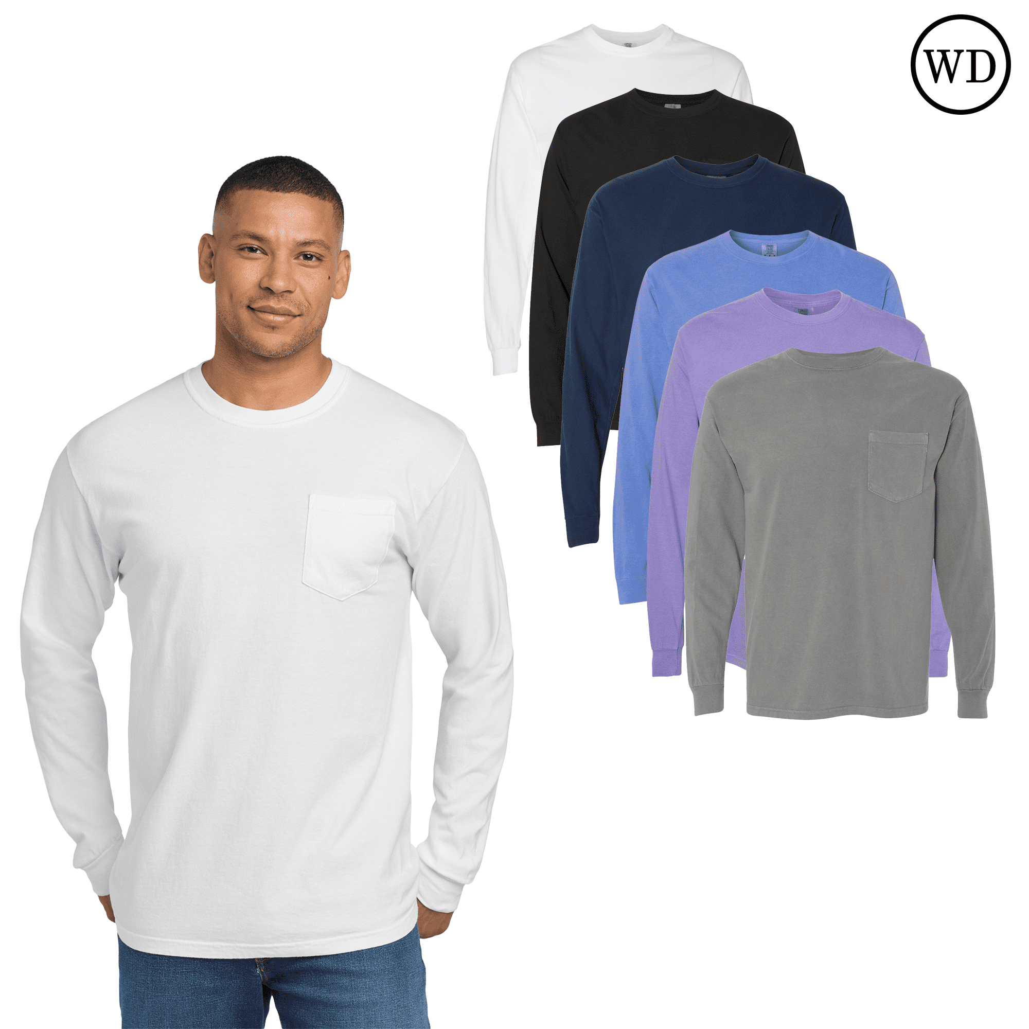 Comfort Colors Men's Long Sleeve T-Shirt, Garment-Dyed Heavyweight Crew ...