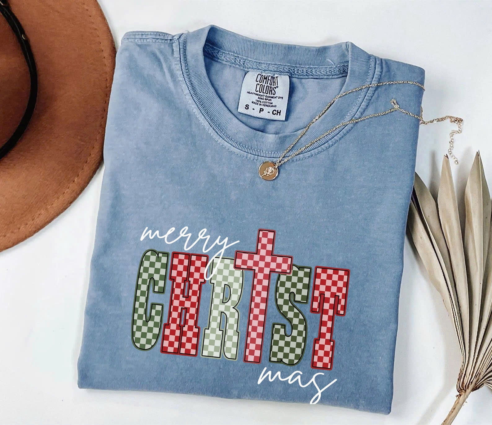 Comfort Colors Merry Christmas T-Shirt, Checkered Christian Xmas Tee ...