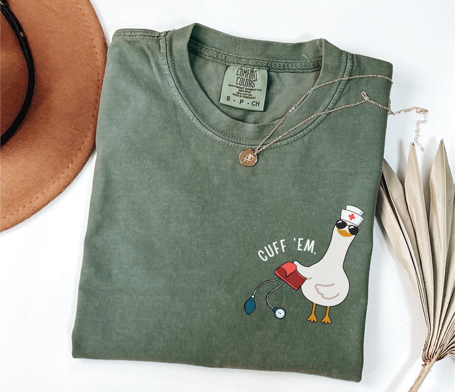 Comfort Colors Nurse Shirt – Funny Cuff ‘Em Goose Graphic Tee for RN ...