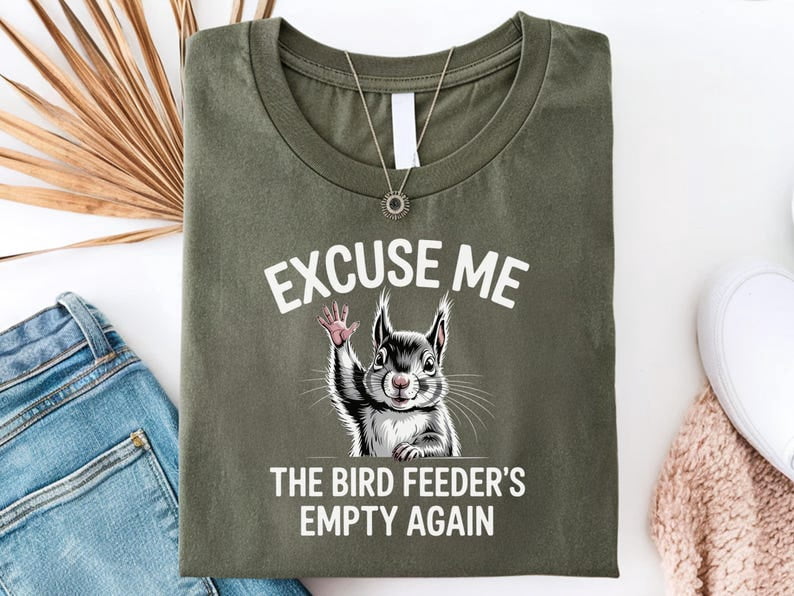 Comfort Colors Olive Green T-Shirt with "EXCUSE ME" Squirrel Graphic ...