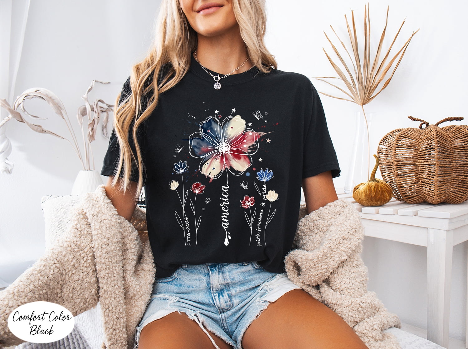 Comfort Colors Patriotic Wildflower Shirt, USA 250th Anniversary Floral ...