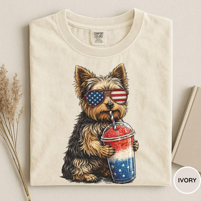 Comfort Colors® Patriotic Yorkie Drinking Slushie Shirt, 4th of July ...