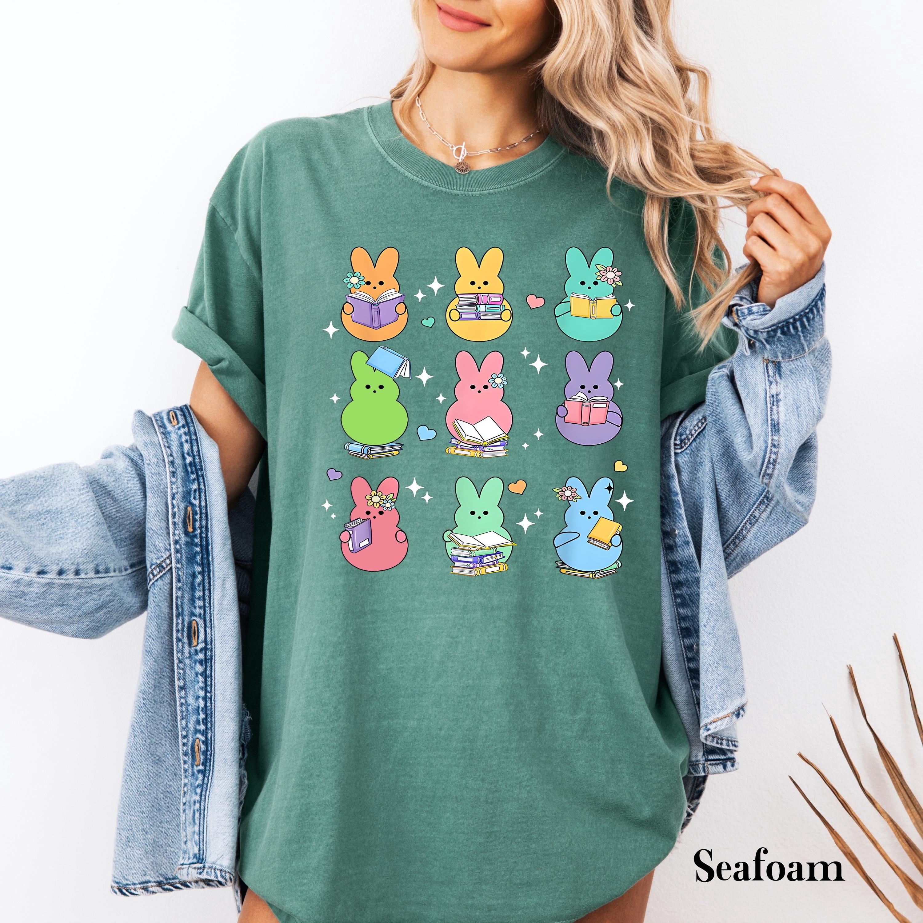 Comfort Colors Peeps Bunny Reading T-Shirt, Easter Teacher Librarian ...