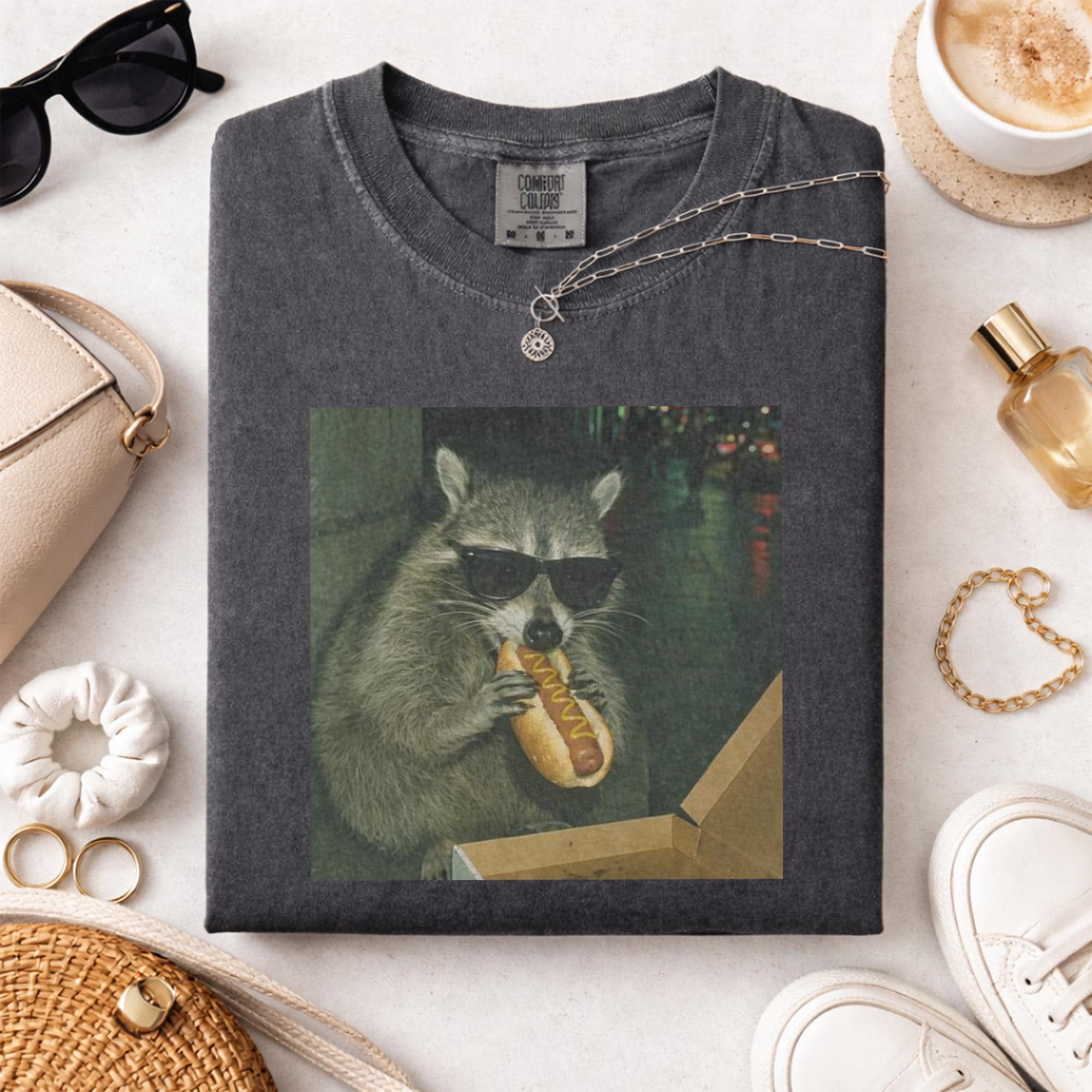 Comfort Colors Raccoon Eating Hot Dog Graphic Tee, Funny Animal Meme ...