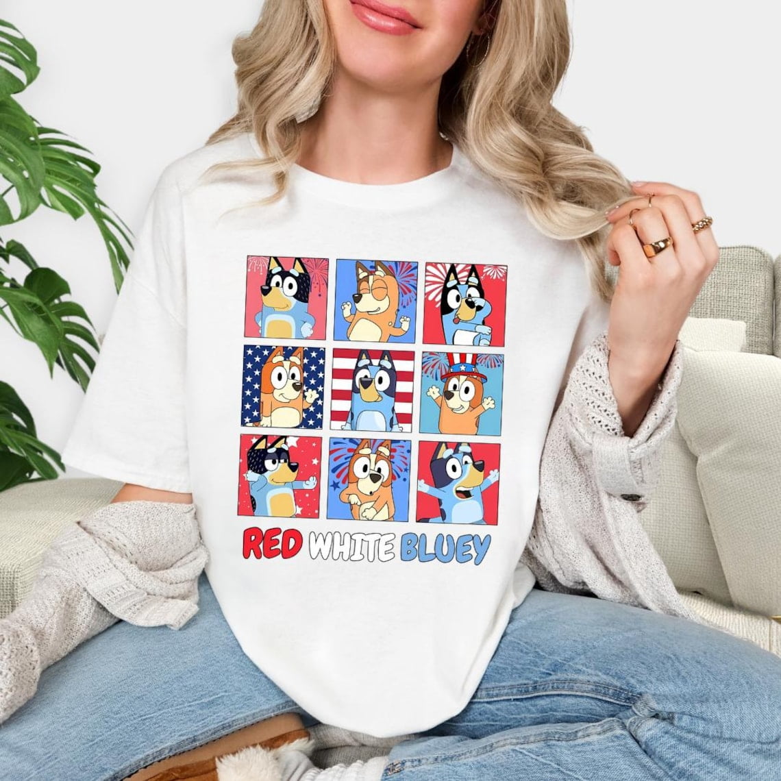 Comfort Colors® Red White Bluey Fourth of July Shirt, Bluey Adult Shirt ...