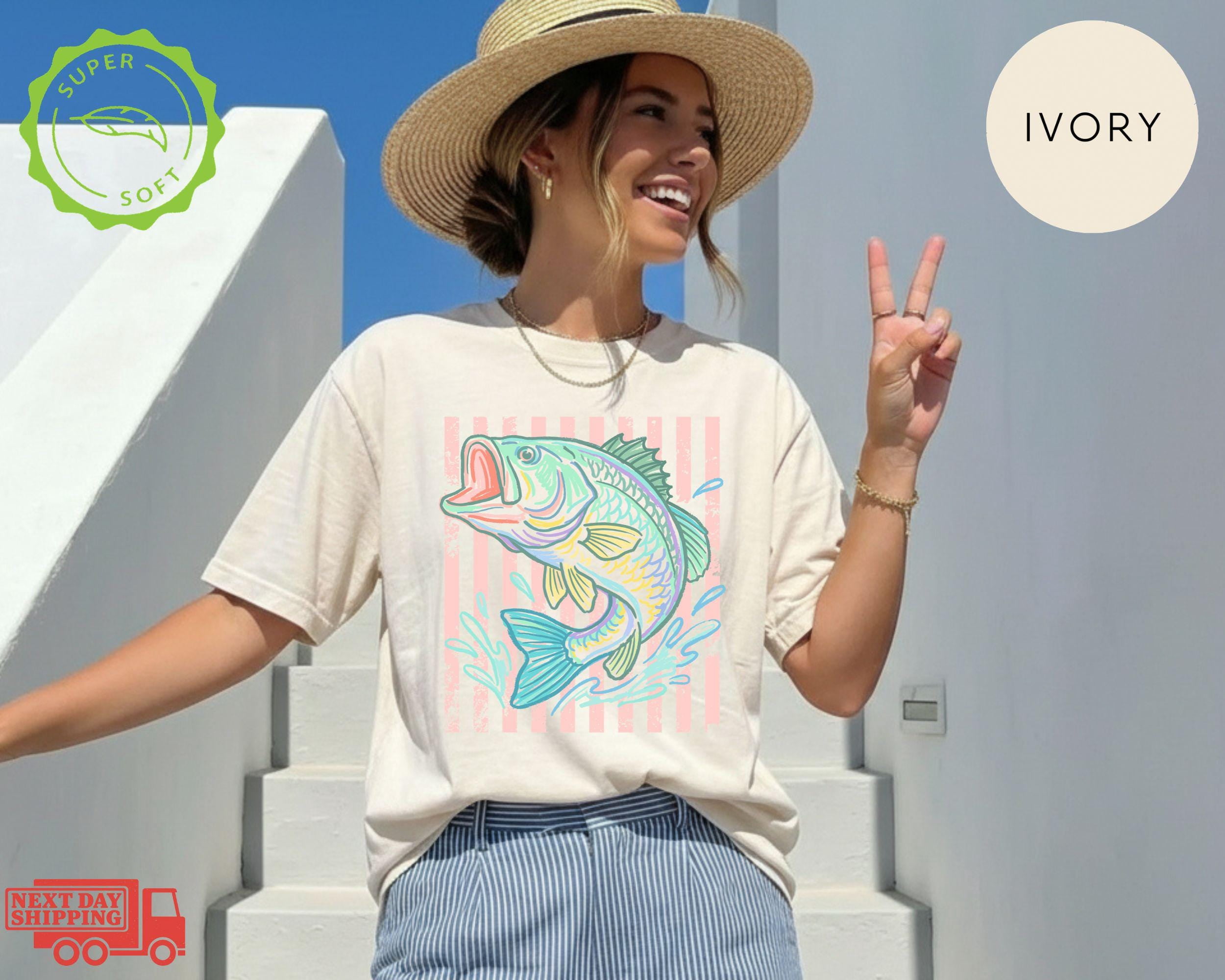 Comfort Colors® Retro Bass Fish T-Shirt, Pastel Lake Life Tee - Walmart.com