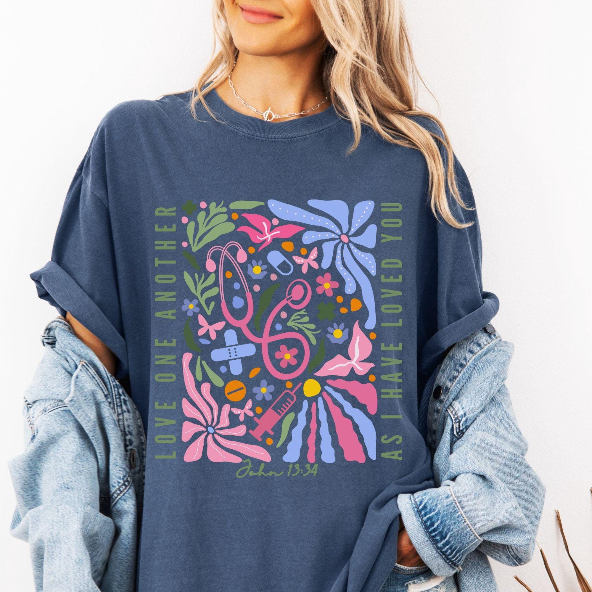 Comfort Colors Retro Christian Nurse Shirt - Colorful Floral Design for ...