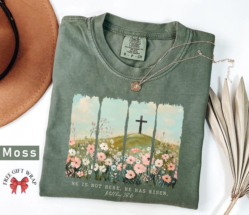 Comfort Colors Retro Floral Christian T-Shirt, He Has Risen Shirt, Christian Wild Flower Graphic ...