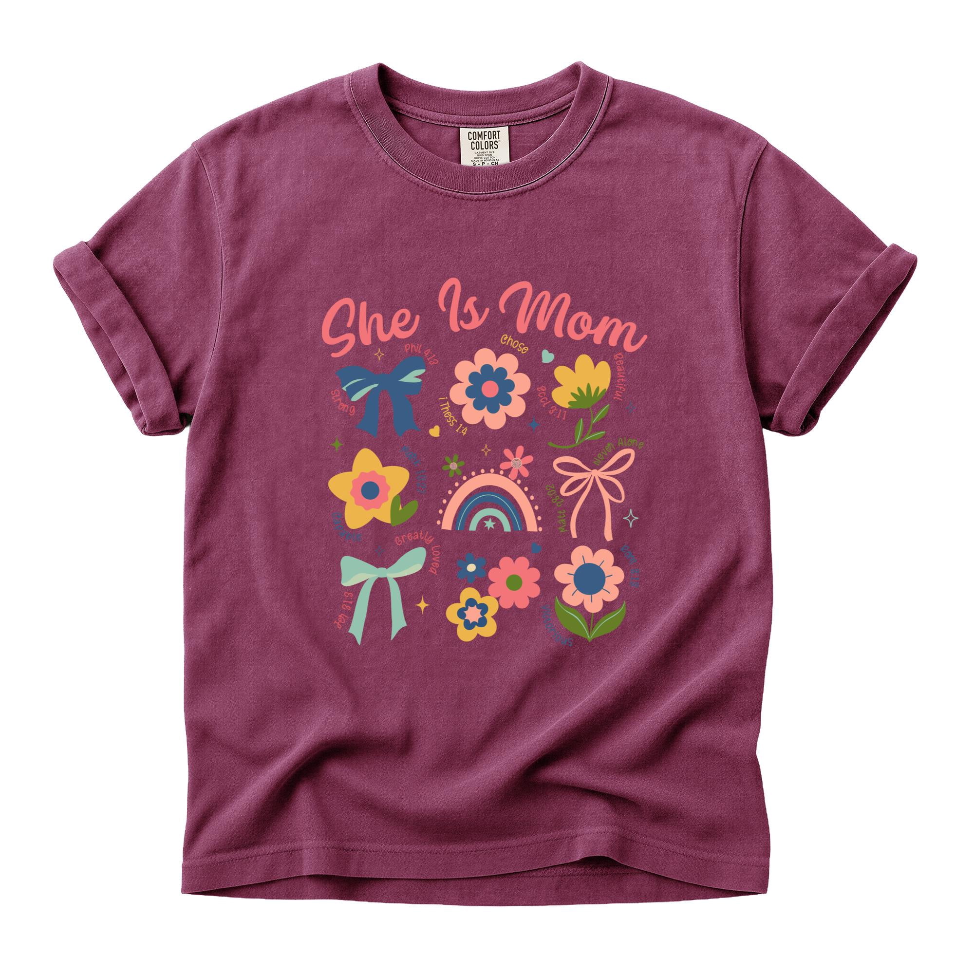 Comfort Colors She Is Mom Shirt Coquette Bow Floral Christian Bible Tee ...