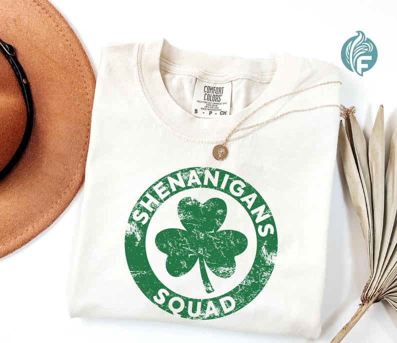 Comfort Colors® Shenanigans Squad Shirt, Retro Shamrock Leaf Crewneck ...