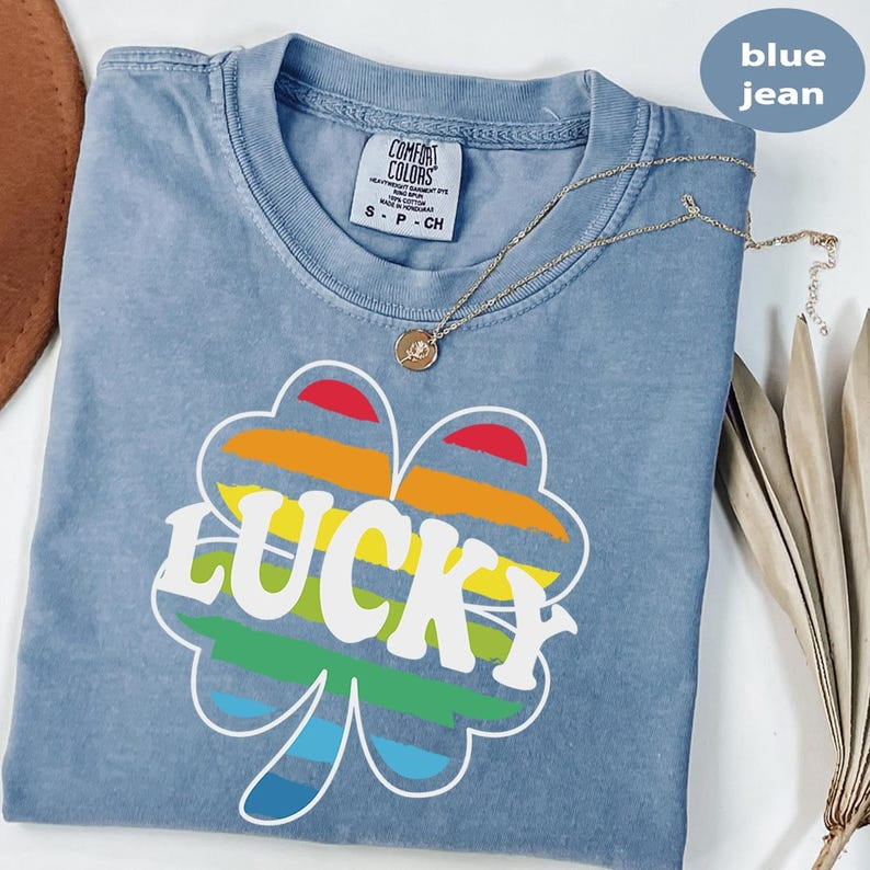Comfort Colors® St.Patrick's Day Lucky Rainbow Shirt,Four Leaf Clover T ...