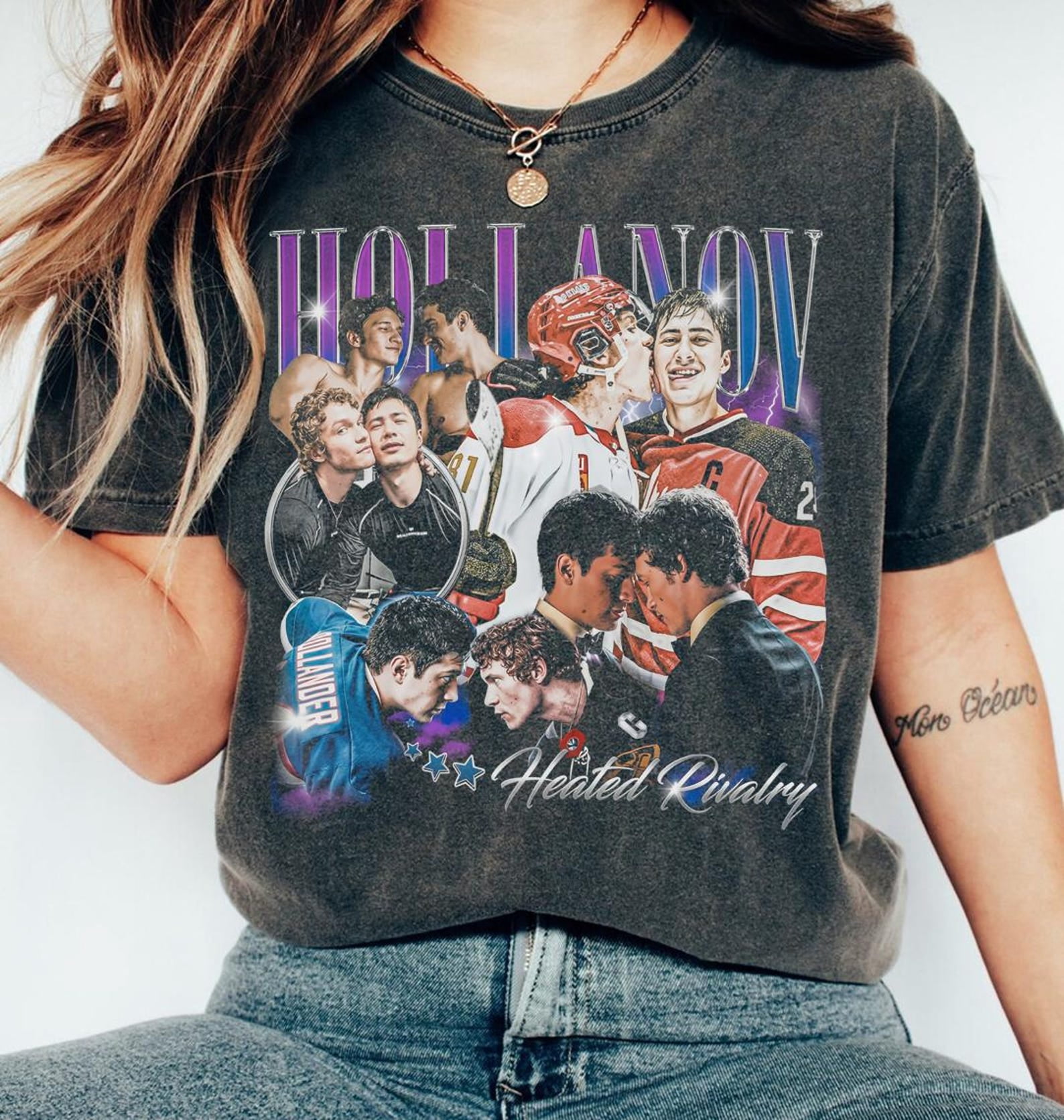 Comfort Colors T-Shirt with Male Hockey Players Collage Design, Dynamic ...