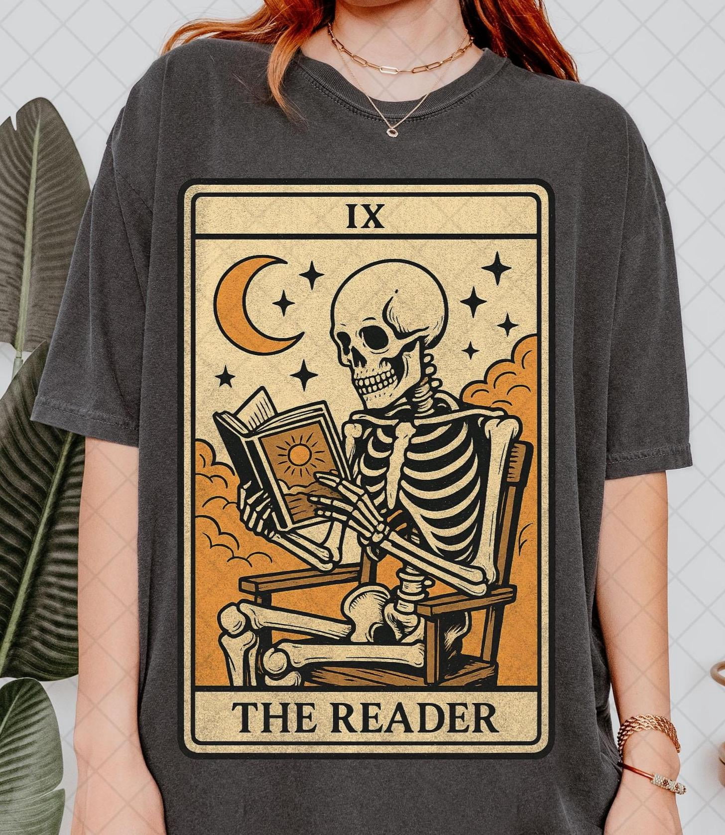 Comfort Colors The Reader Tarot Card Shirt, Skeleton Reading Shirt ...