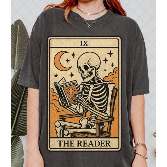Comfort Colors The Reader Tarot Card Shirt, Skeleton Reading Shirt ...