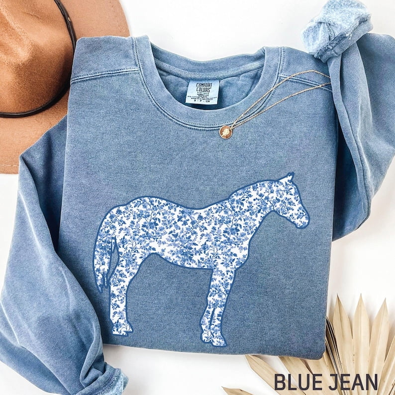 Comfort Colors Toile Floral Horse Sweatshirt, Gift for horse lovers ...