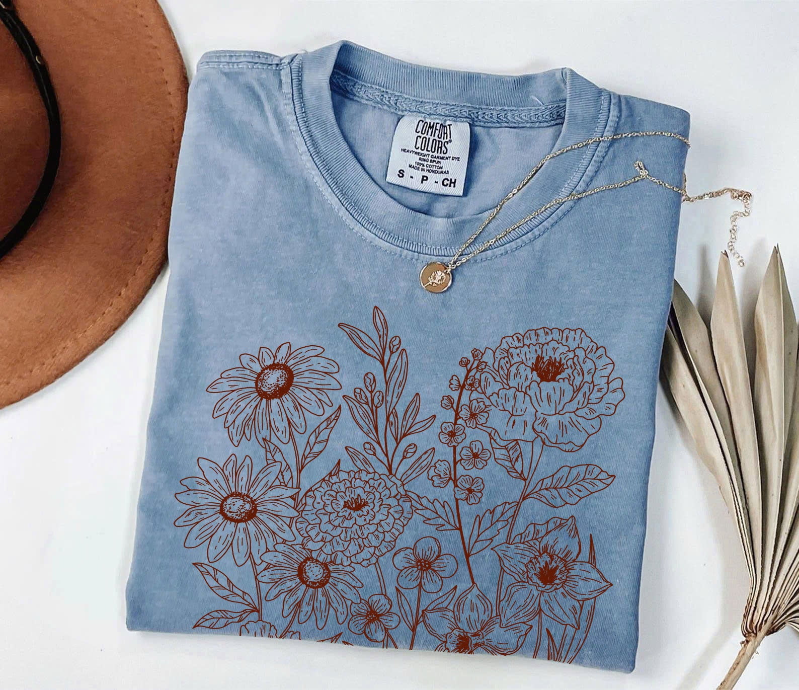 Comfort Colors Vintage Pressed Flower T-Shirt – Boho Cottagecore Botanical Wildflower Tee ...
