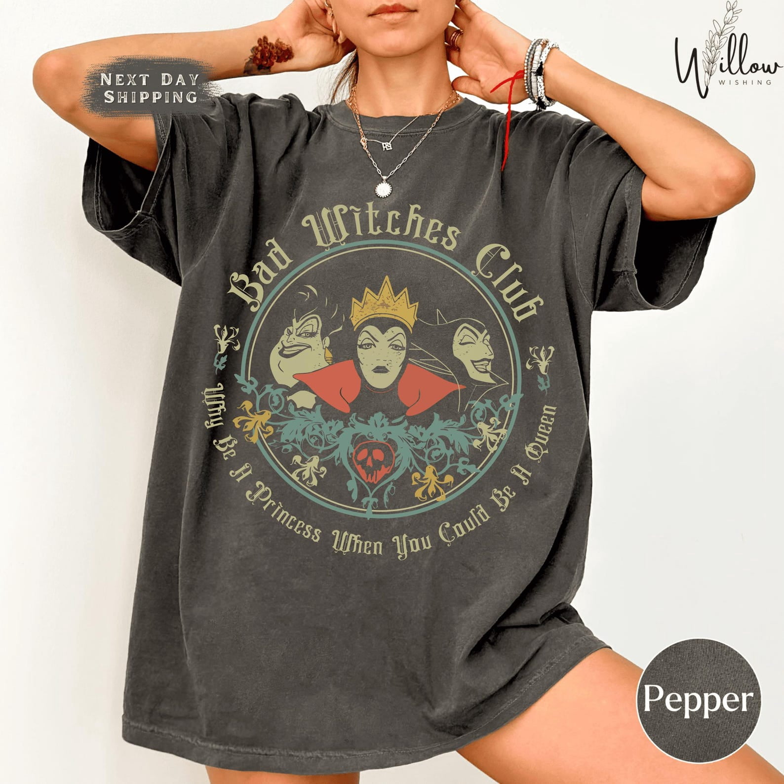 Comfort Colors Vintage-Style Gray T-Shirt with Bad Witches Graphic ...