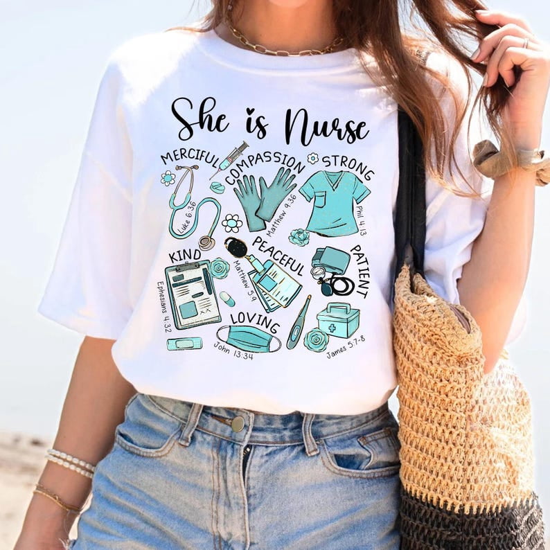 Comfort Colors White T-Shirt for Nurses with Stethoscope Graphic and ...