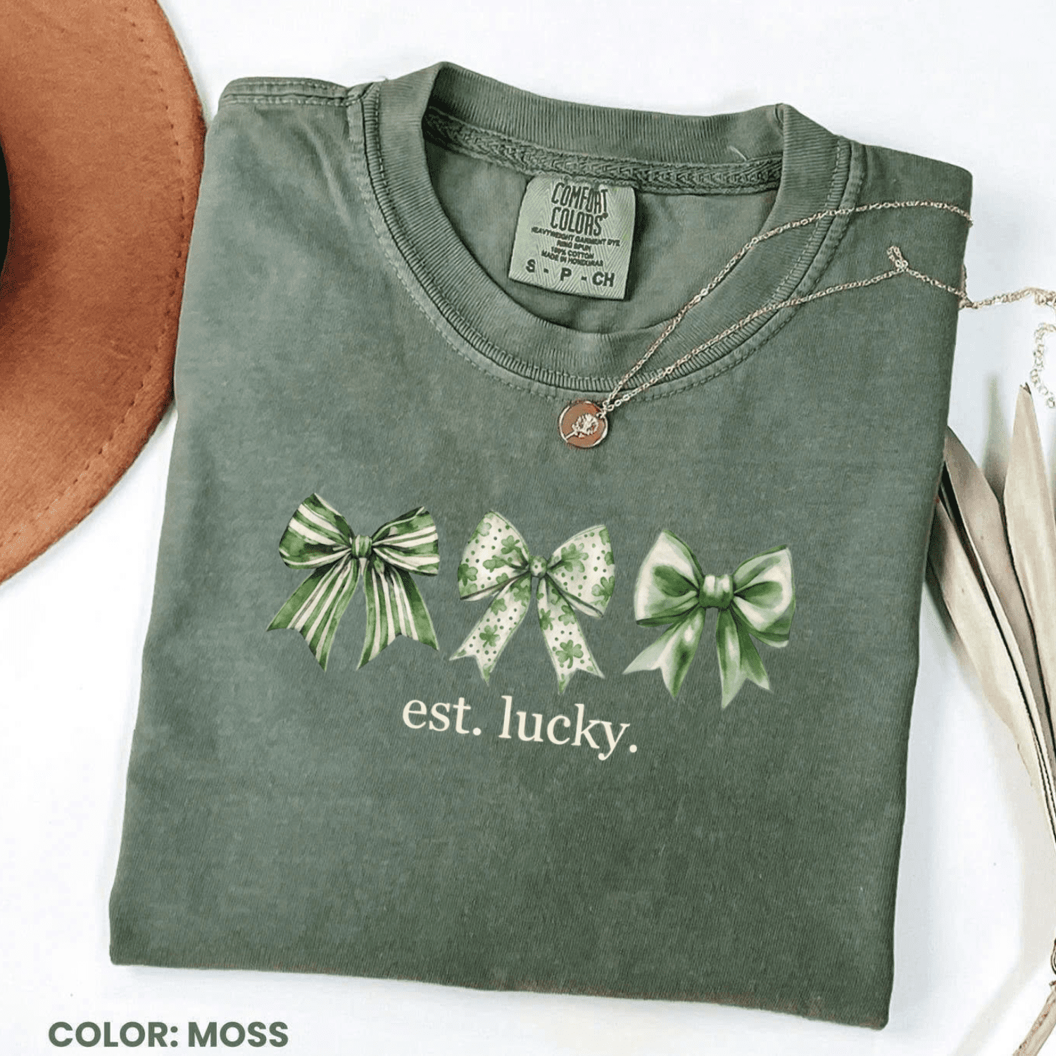 Comfort Colors "est. lucky." T-Shirt, Coquette Bow St. Patrick's Day ...