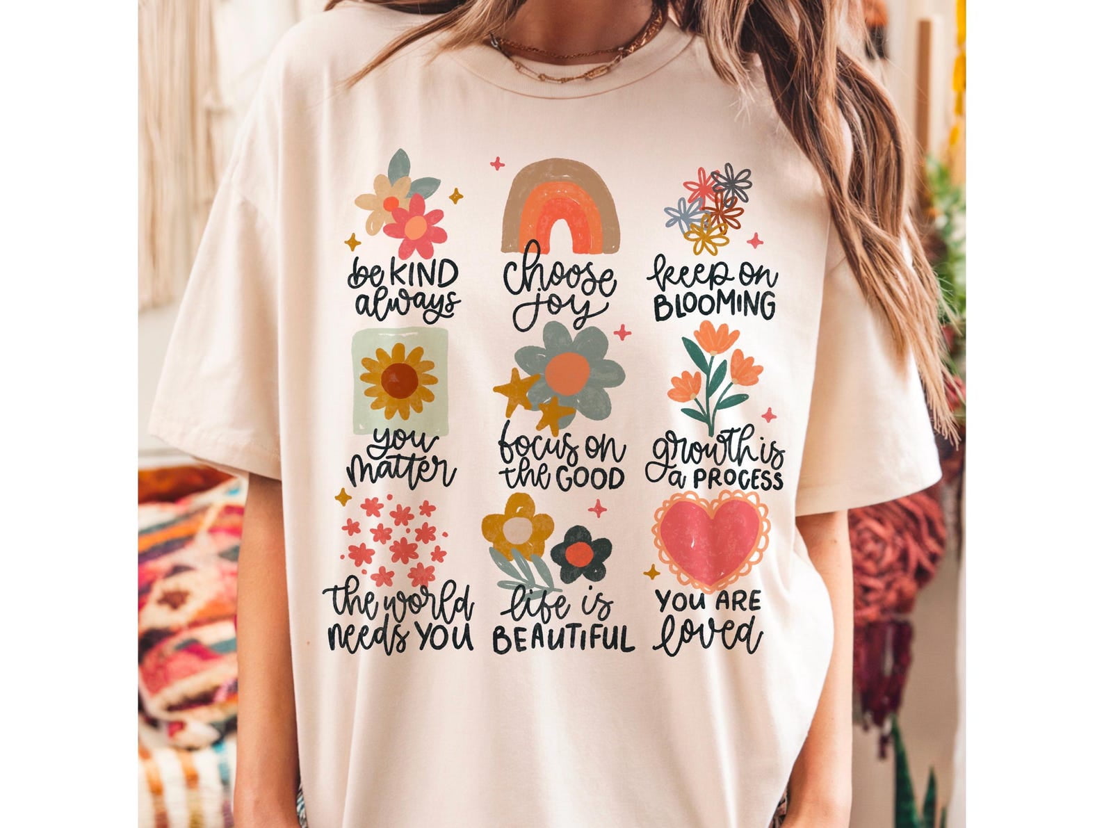 Comfort ColorsPositive Doodle Floral T-Shirt, Affirmations ...
