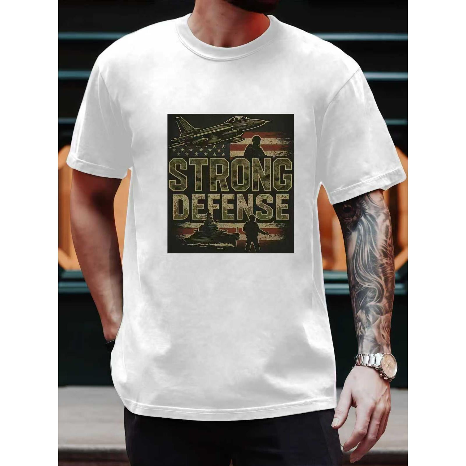 Comfort Cotton Strong Defense Graphic Tee Military Theme Design Jet ...