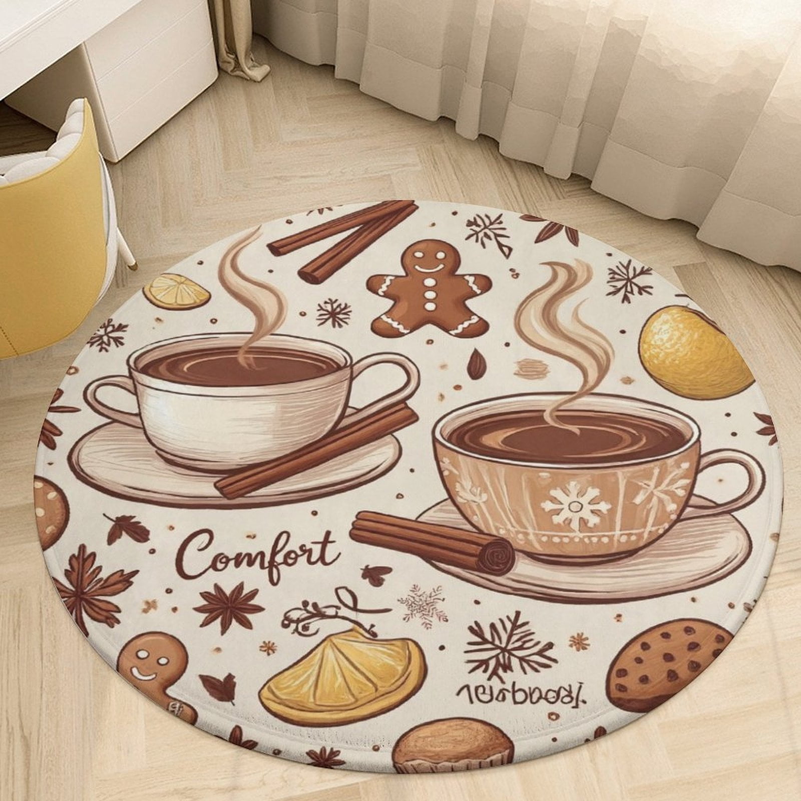 Comfort Cozy Coffee Round Area Rugs for Bedroom Living Room, 5FT Soft Comfy Indoor Circle ...