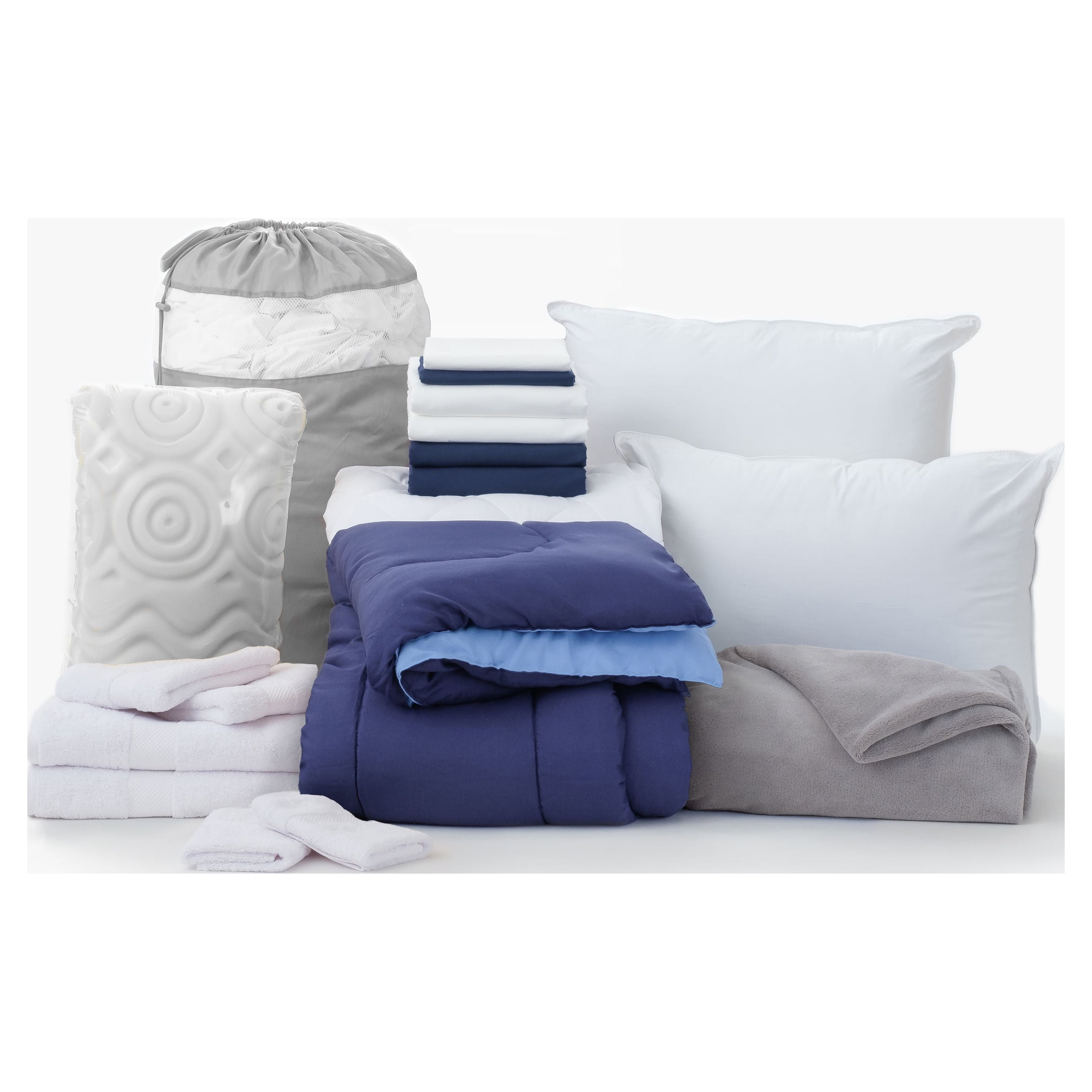 The Comfort Dorm Essentials Value Pack in Nate Blue and Navy, 19-Piece ...