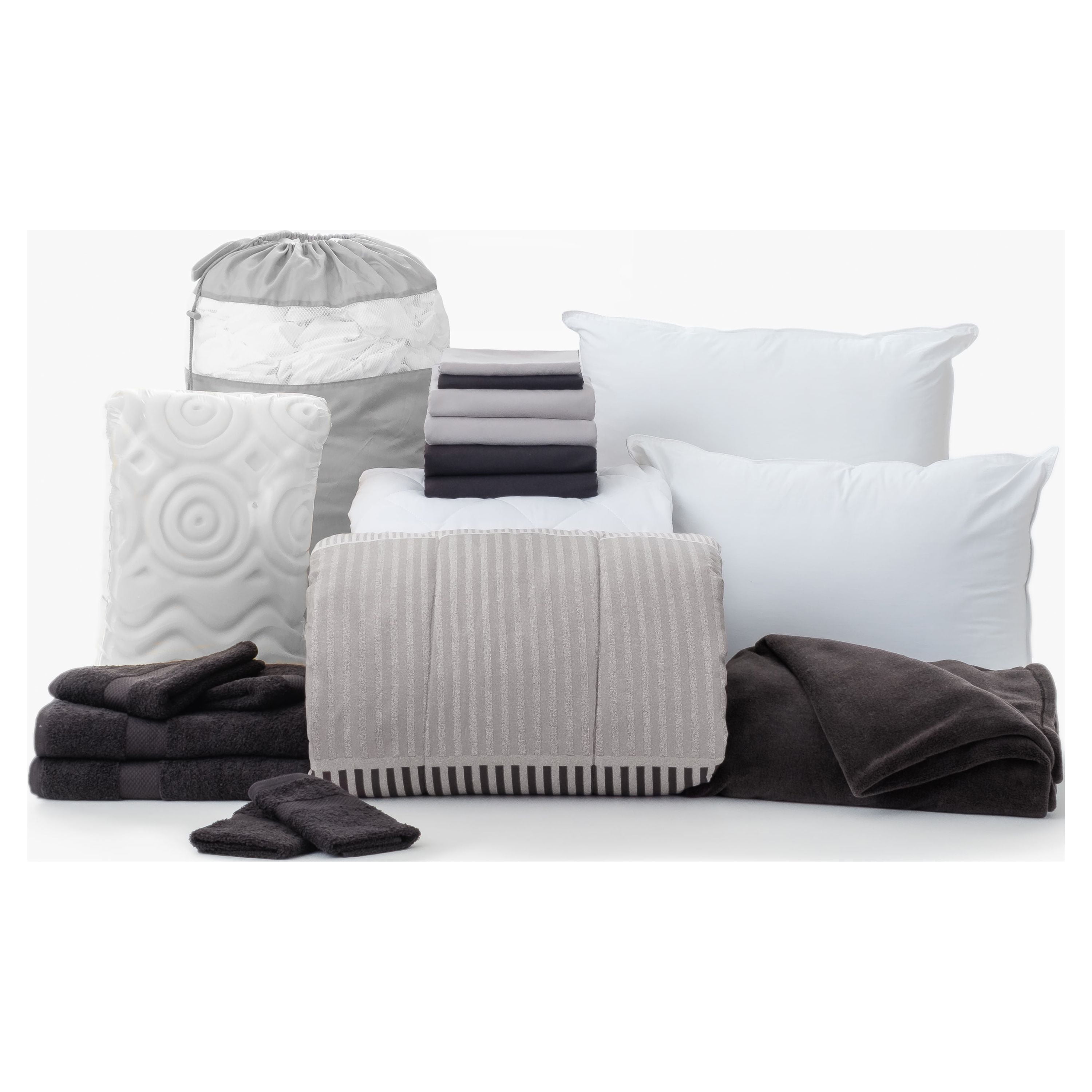 Dawn 19-Piece Dorm Essentials Pack, Twin XL, Preston Black/Gray, Topper ...
