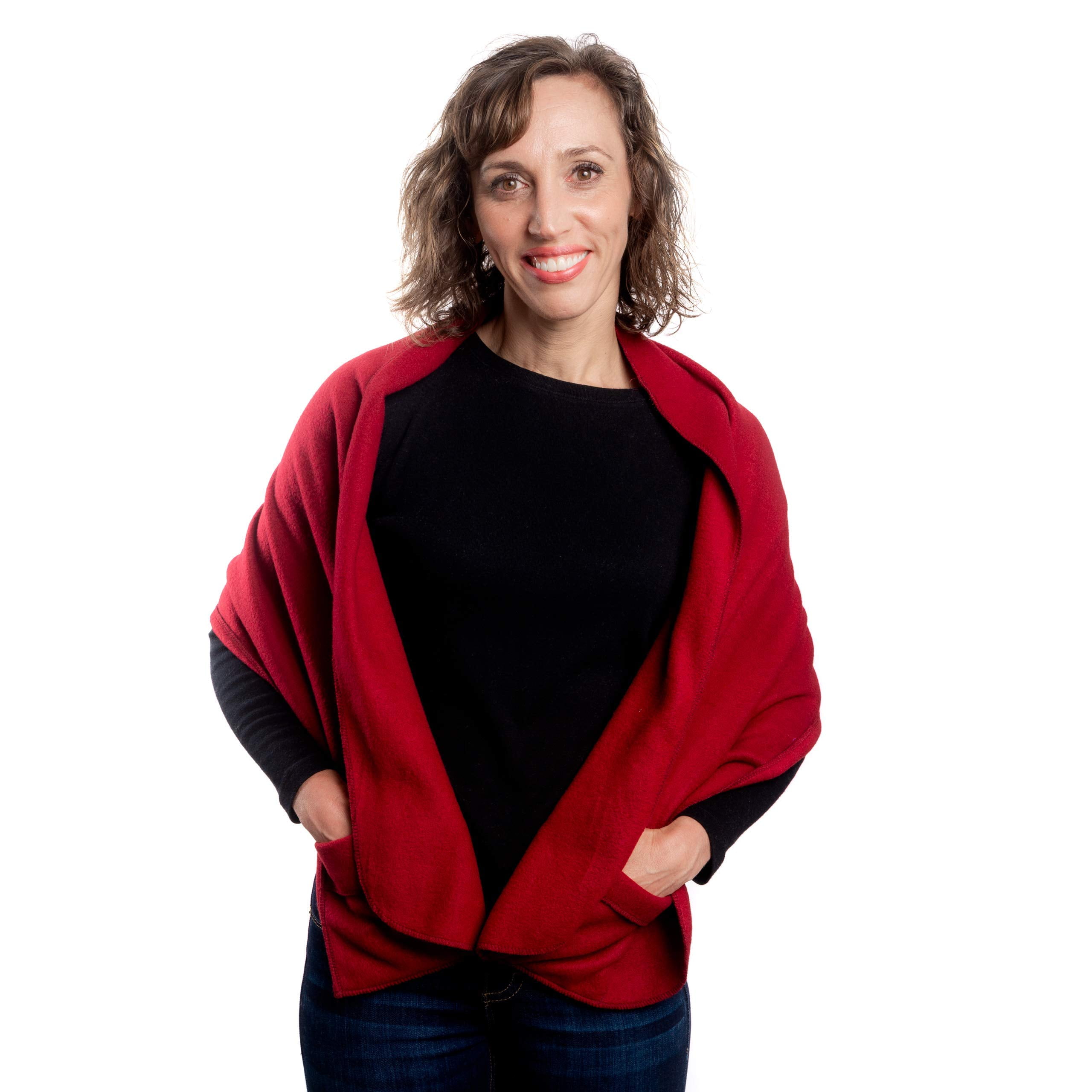 Comfort Finds Polar Fleece Shawl with Pockets Burgundy - Pack of 2 ...
