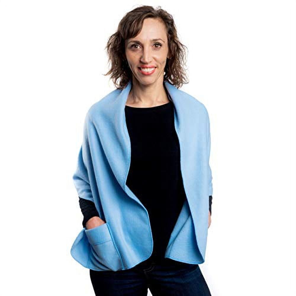 Comfort Finds Polar Fleece Shawl, Light Blue, Soft Wrap with Pockets ...