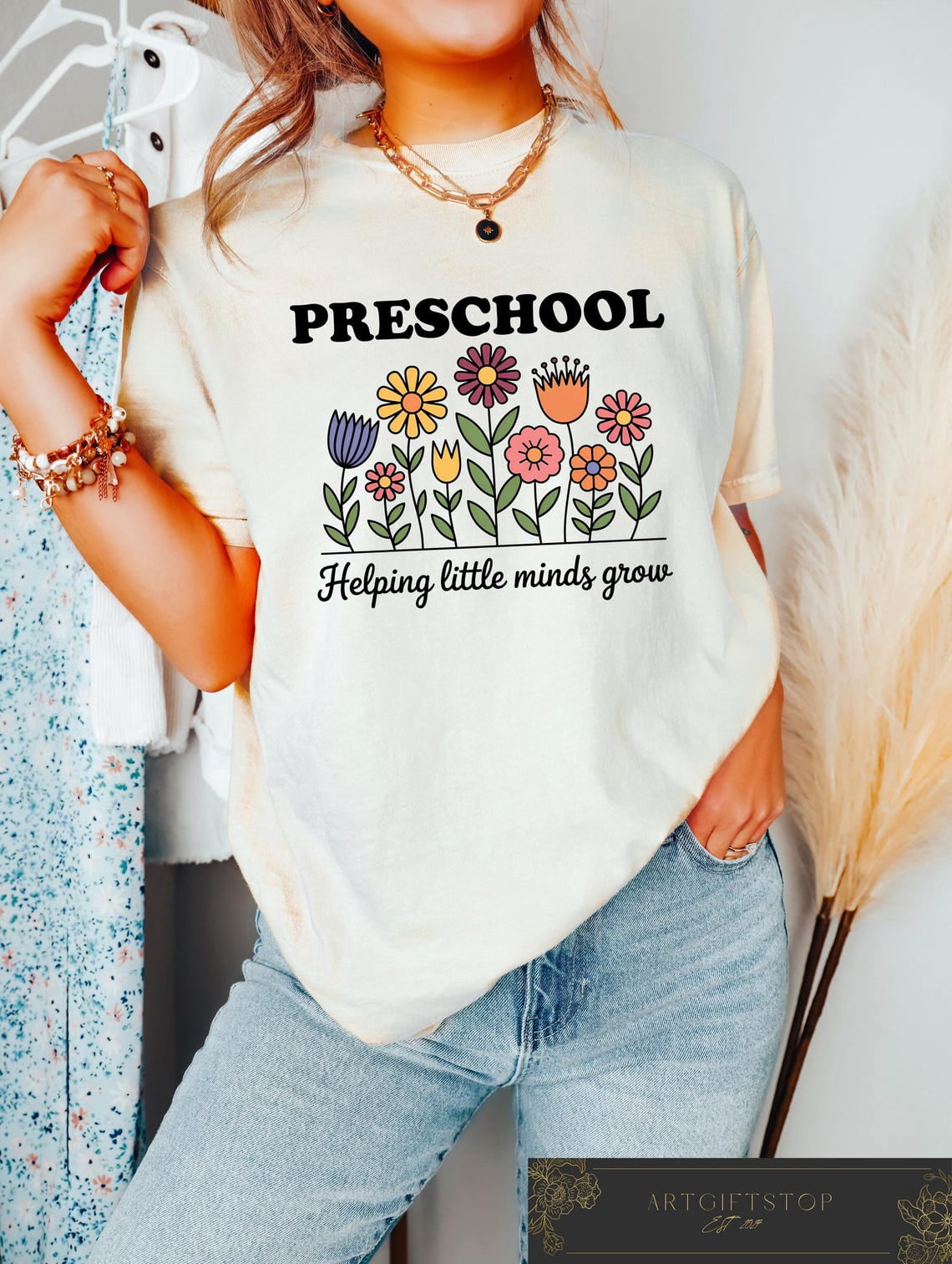 Comfort Floral Preschool Teacher Shirt, Helping Little Minds Grow T ...
