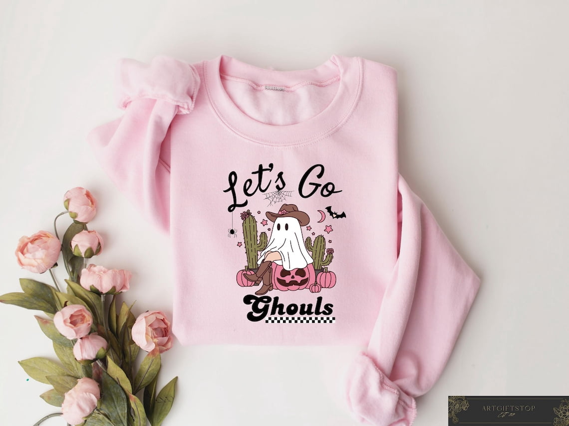 Comfort Let's Go Ghouls Western Sweatshirt, Cute Ghost Tee, Cowboy ...