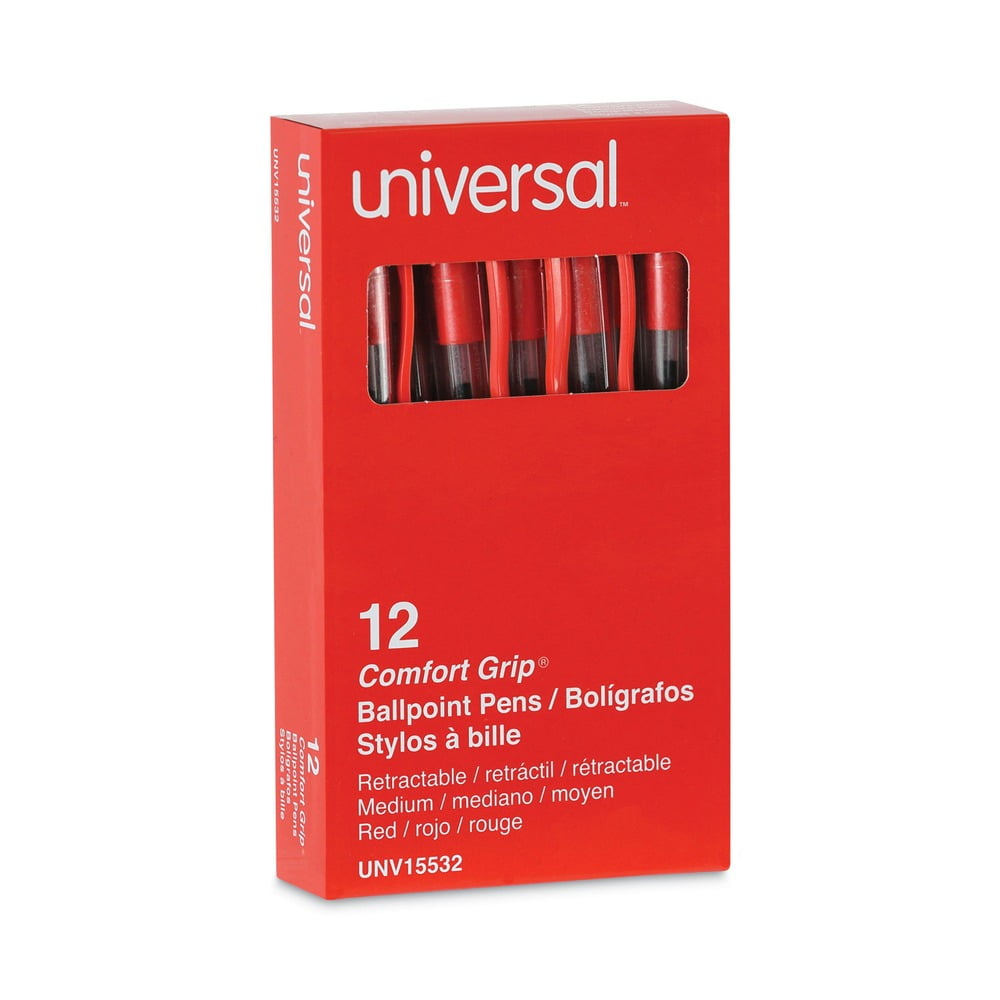 Comfort Grip Retractable Medium 1mm Ballpoint Pen - Red (1 Dozen ...