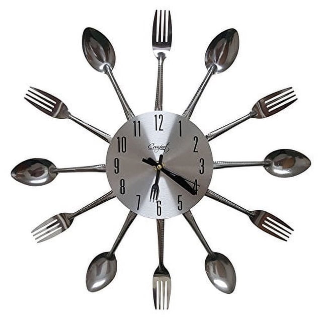 Comfort Home Cutlery Kitchen Spoon & Fork Decorative Wall Clock, Sliver ...