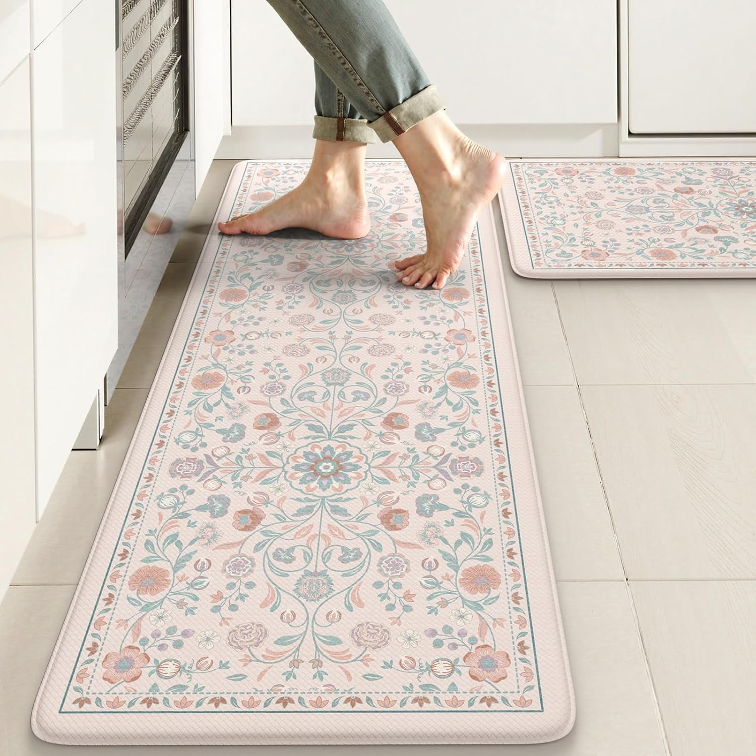 Comfort Kitchen Mats Cushioned Anti Fatigue,Boho Floral Kitchen Rugs ...