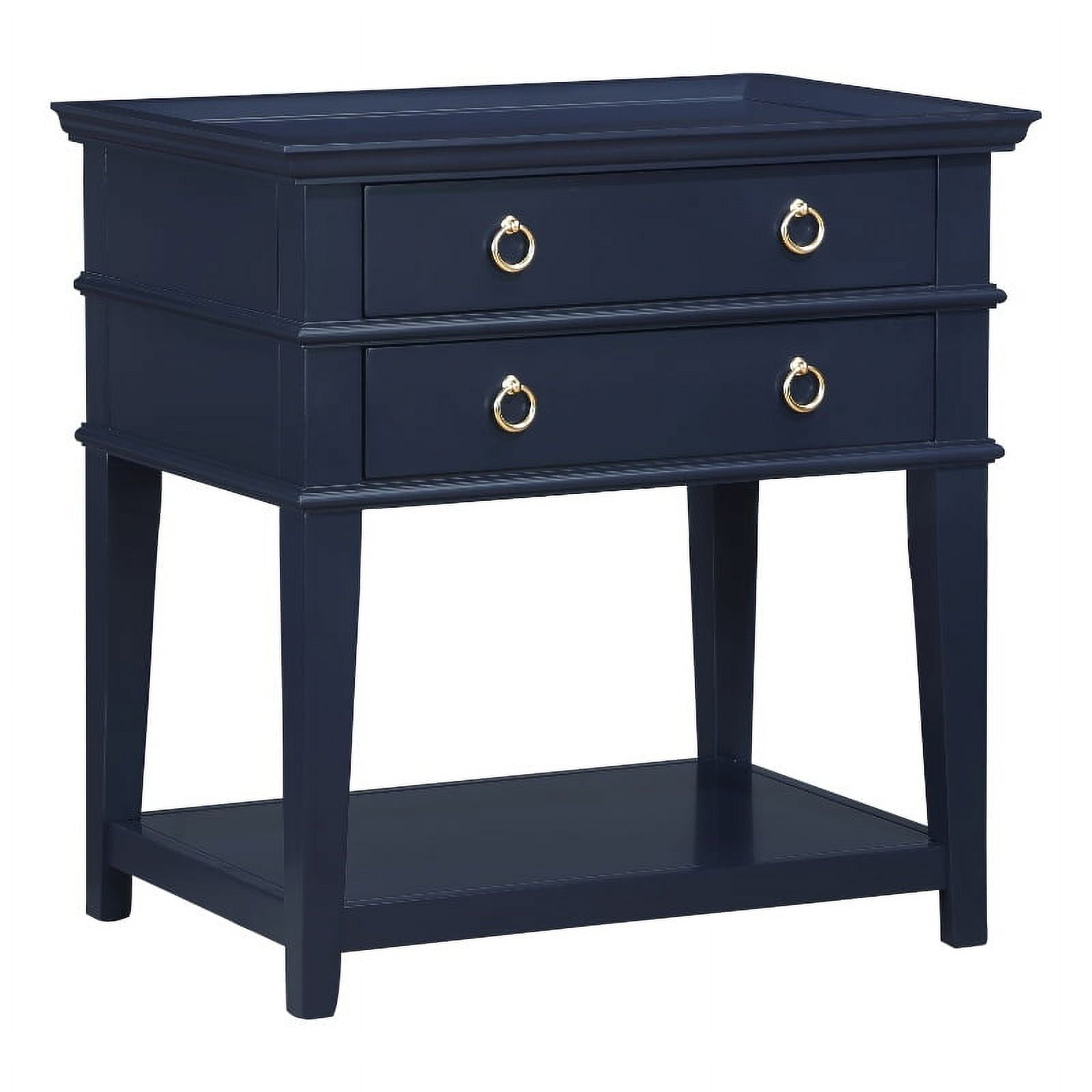 Comfort Pointe Clara Midnight Blue Wood 2-Drawer Tray Top Nightstand ...