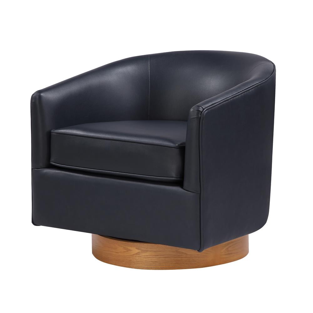 Comfort Pointe Irving Midnight Blue Faux Leather Wood Base Barrel ...