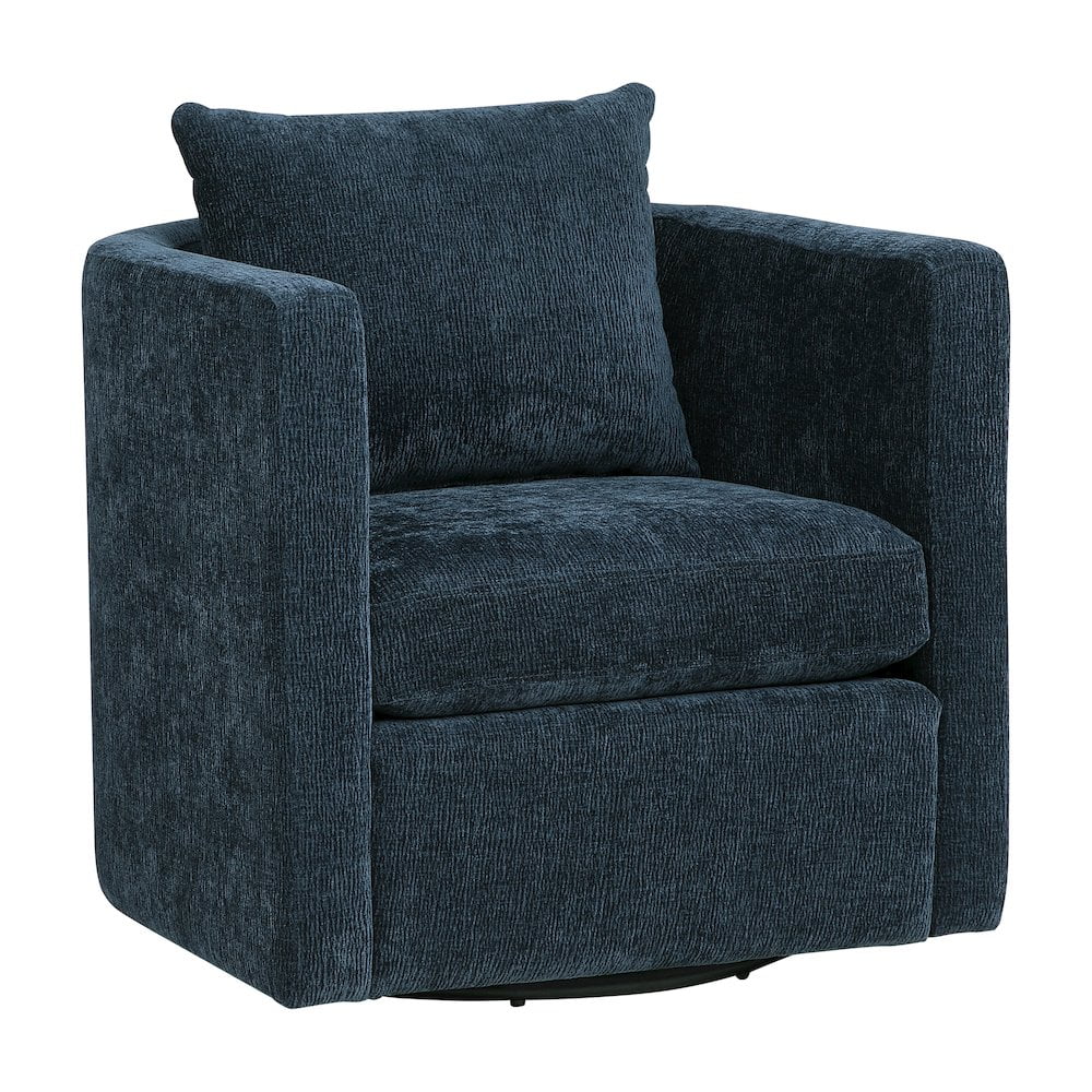 Comfort Pointe Sheldon Navy Blue Fabric Swivel Barrel Accent Chair ...