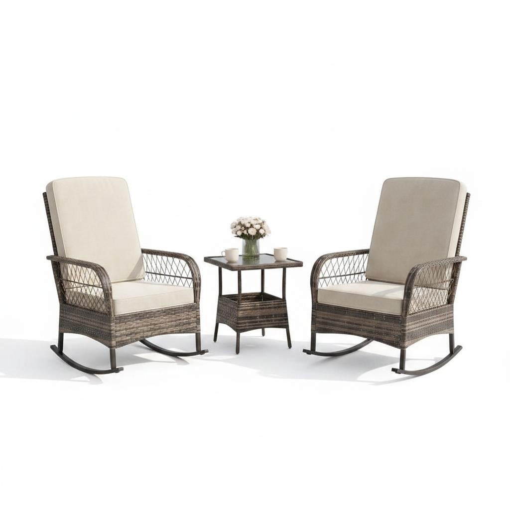 Comfort Rocking Experience Patio Sofa Set 3 Piece Outdoor Wicker ...