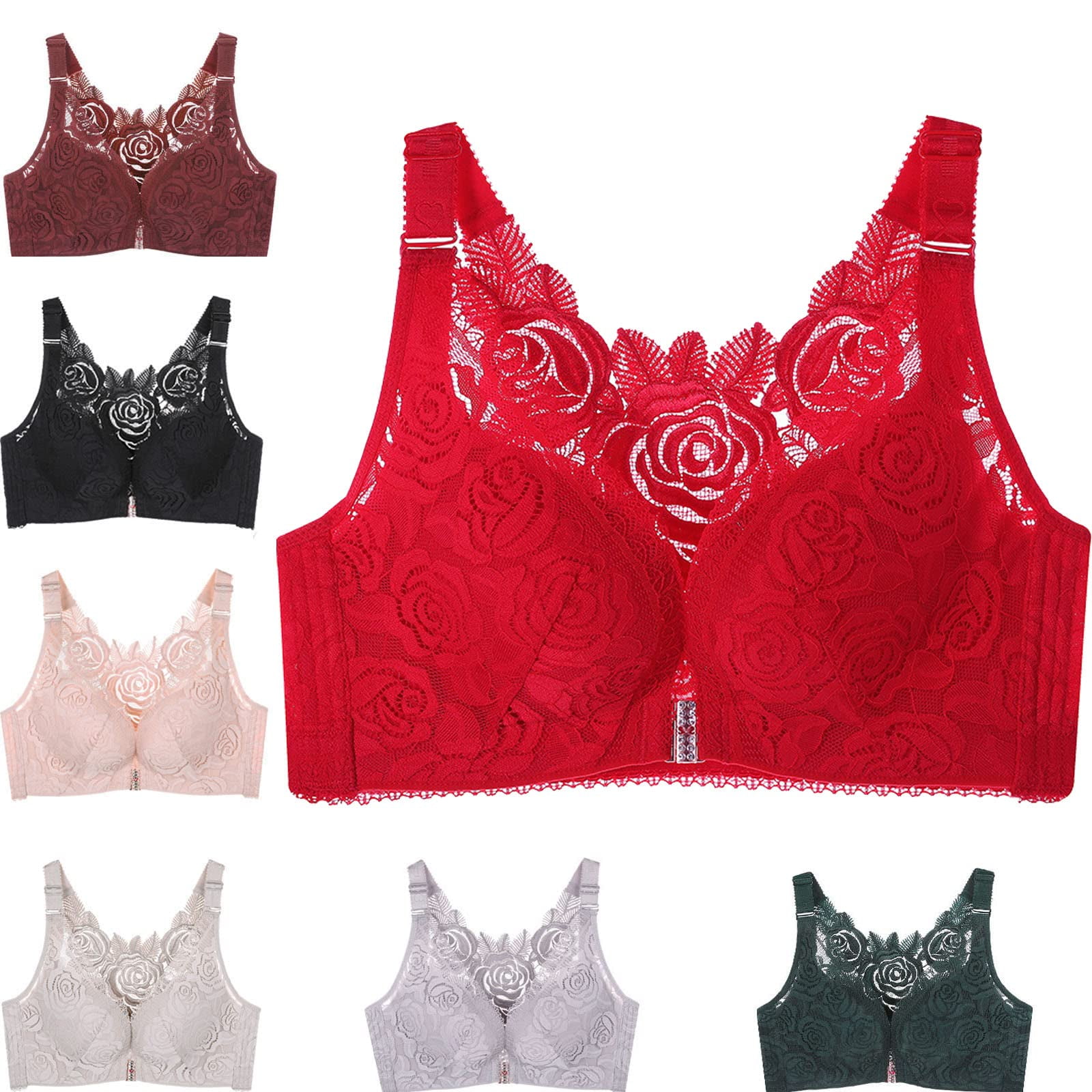 Comfort Rose Bra, Front Closure Lace Comfy No Wire Bras Push Up Wire-Free & Seamless Bra ...